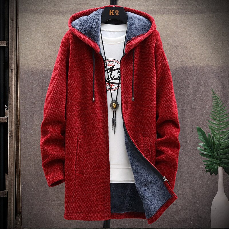 2024 Men Casual Sweaters Jacket Slim Long Thick Warm Hooded Sweater Co ...