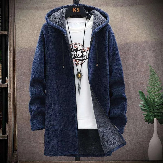 2024 Men Casual Sweaters Jacket Slim Long Thick Warm Hooded Sweater Co ...