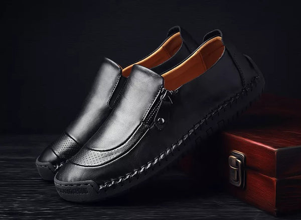 🎉Mens Handmade Side Zipper Casual Comfy Leather Slip On Loafers ...