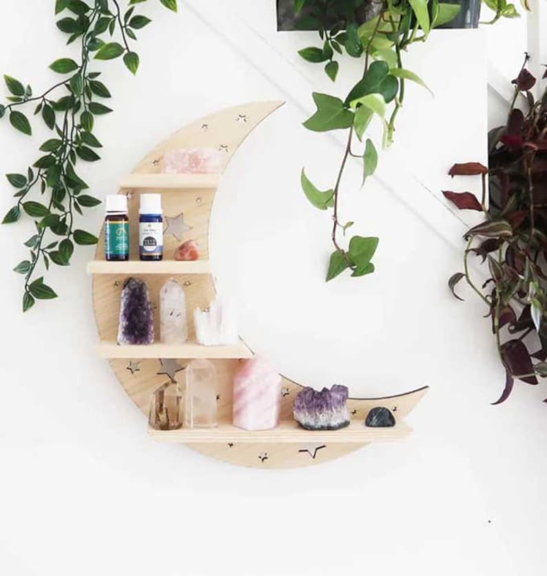 Crescent Moon Shelf Crystal Shelf Vintage Moon Shelf Essential Oil Flo – msheep.com