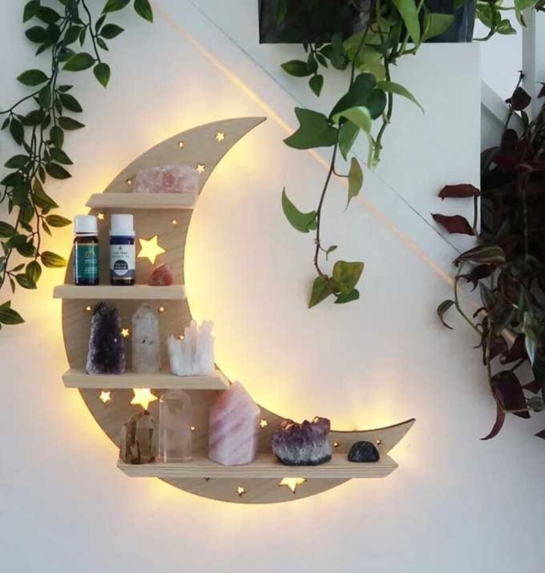 Crescent Moon Shelf Crystal Shelf Vintage Moon Shelf Essential Oil Flo – msheep.com